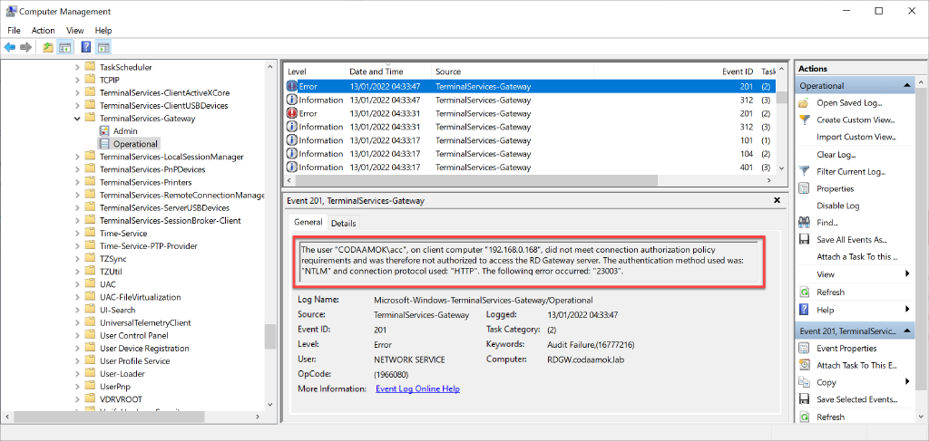 Remote Desktop Gateway Woes and NPS Logging
